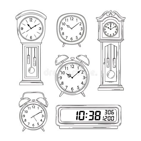Hand Drawn Clock Collection Analog And Digital Timepieces Stock