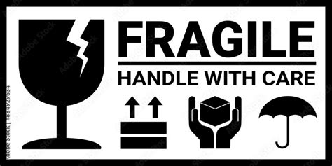 Sticker Fragile Handle With Care Black And White Warning Label