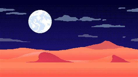 픽셀 아트 모래 사막 풍경 밤에 모래 언덕 달 구름이 있는 복고풍 만화 8비트 비디오 게임 아케이드 수준 벡터 완벽 한 배경입니다 0명에 대한 스톡 벡터 아트 및 기타