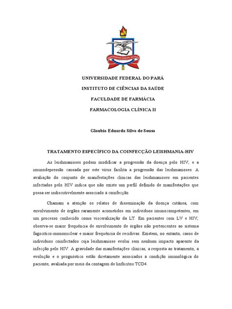 Tratamento Específico Da Coinfecção Leishmania Pdf Hiv Hivaids