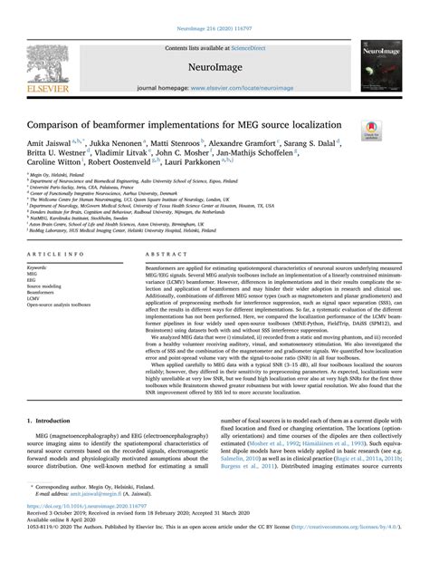 Pdf Comparison Of Beamformer Implementations For Meg Source Localization