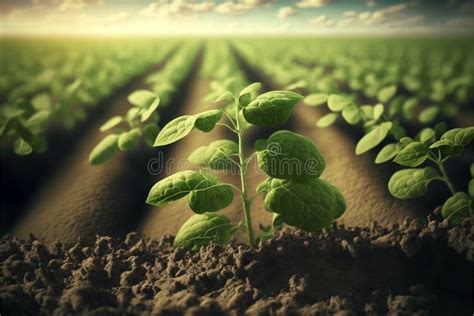 Background With A Field Of Young Soy Background Farming Farmland Generative Ai Stock