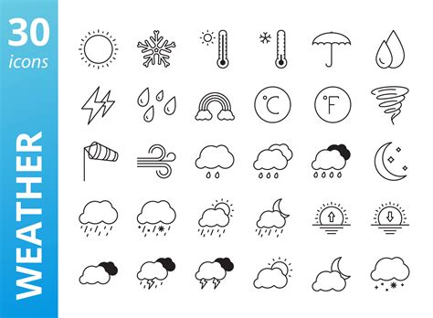 Set Of Weather Line Icons Collection Of Meteorology Symbols Vector