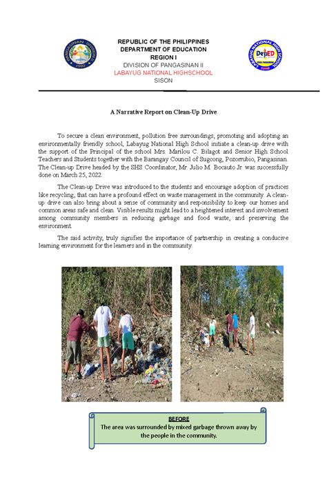Narrative Report Clean Up Drive Republic Of The Philippines Vrogue