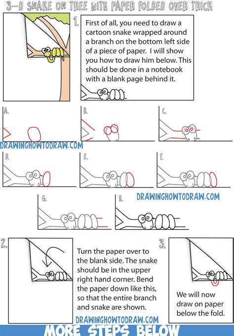 How To Draw Cartoon Snake Wrapped Around A Tree Branch D Optical Illusion With Paper Folded