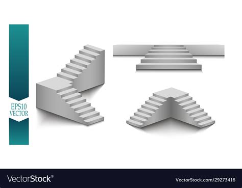 White Stairs 3d Staircases Set Isolated Royalty Free Vector