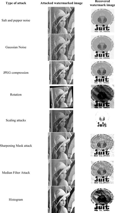 Attacked Watermarked And Extracted Watermarks Image Download Scientific Diagram