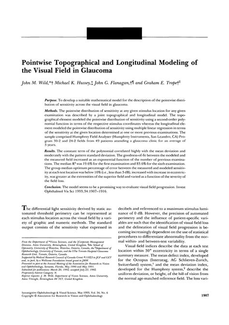 Pdf Pointwise Topographical And Longitudinal Modeling Of The Visual Field In Glaucoma