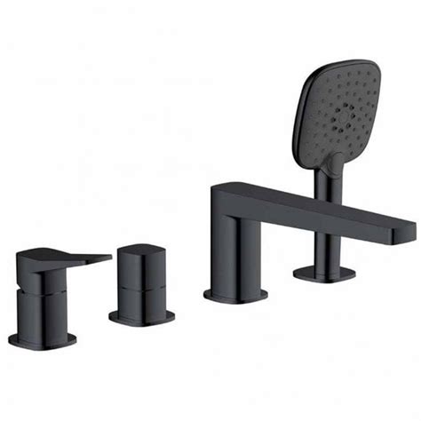 Rak Petit Square Matt Black 4 Hole Deck Mounted Bath Shower Mixer Tap