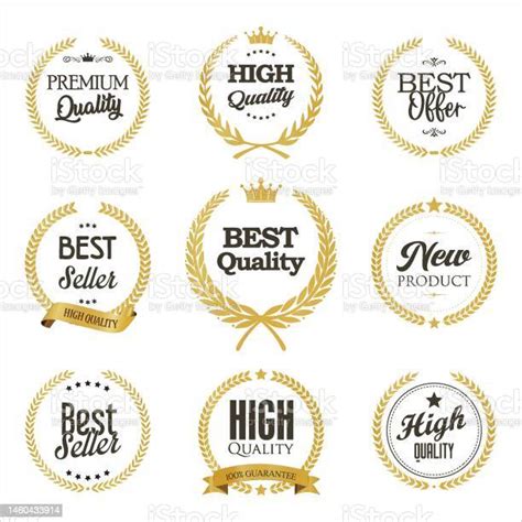 흰색 배경에 격리된 월계관 로고가 있는 베스트셀러 고급 및 프리미엄 품질 아이콘 디자인 컬렉션 월계관에 대한 스톡 벡터 아트 및 기타 이미지 Istock