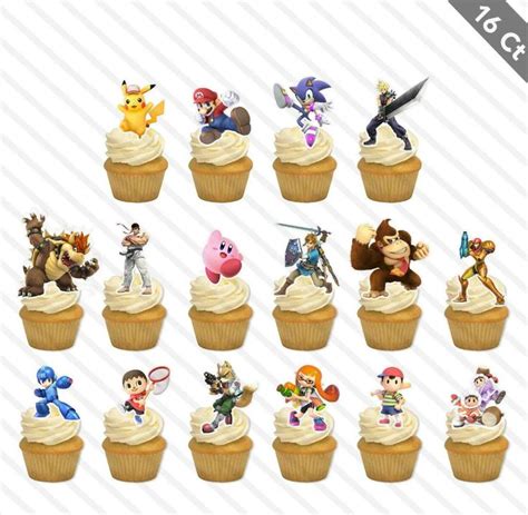 16 Super Smash Bros Cupcake Toppers Cake For Birthday Shower Party