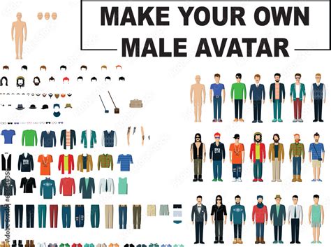 Vecteur Stock Make Male Avatar Men Head And Face Constructor All