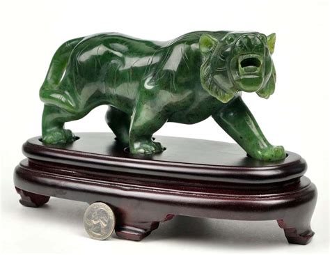 Natural Green Nephrite Jade Tiger Statue Carving Sculpture J026269