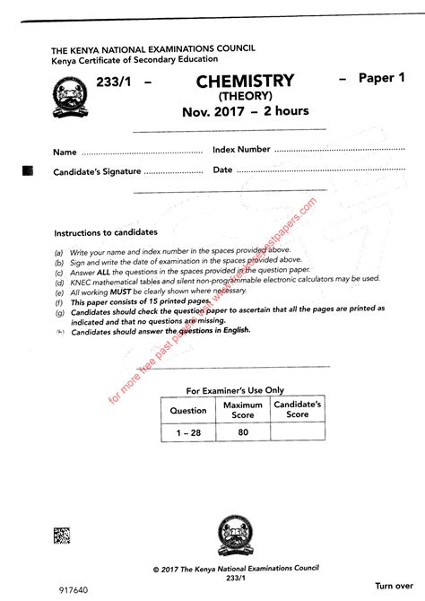 KCSE 2017 Chemistry PP1 BMS3007 Studocu