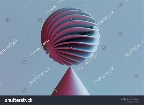 3d render sphere floating over cone stock illustration 2371427047