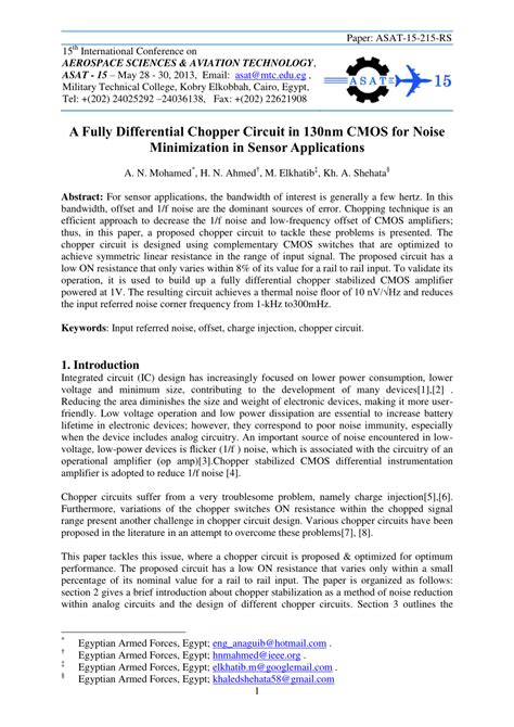 Pdf A Fully Differential Chopper Circuit In 130nm Cmos For Noise Minimization In Sensor