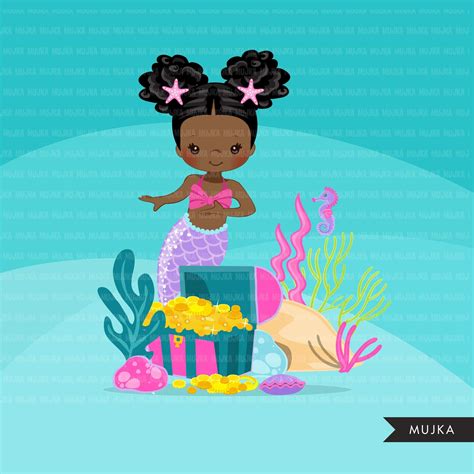 Mermaid Clipart Rainbow Mermaid Graphics Black Mermaid Princess Mer