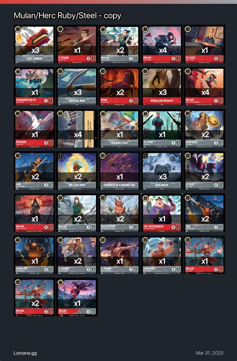 Mulanherc Rubysteel Copy Lorcana Deck Disney Lorcana