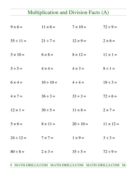 Math Worksheet Multiplication And Division