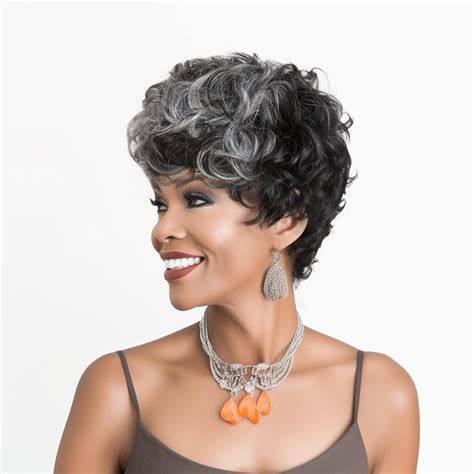 Short Grey Wigs For Black Women Black Mixed Grey Pixie Cut