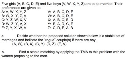 Solved Five Girls A B C D E And Five Boys V W X Y Chegg Com
