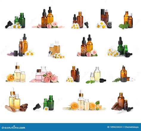 Con Botellas De Diferentes Aceites Esenciales En El Fondo Foto De