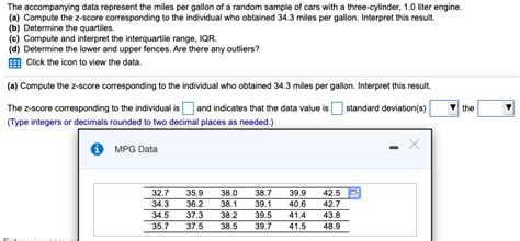 Answered The Accompanying Data Represent The Miles Per Gallon Of A