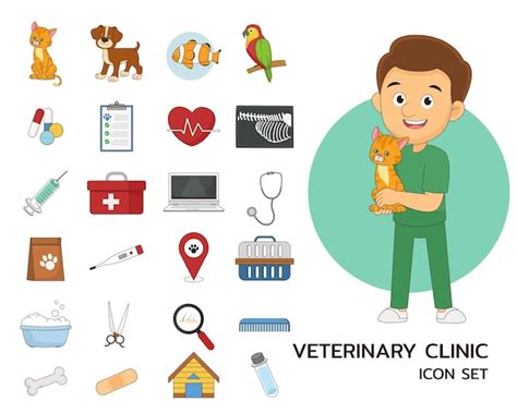 Iconos planos del concepto de clínica veterinaria Vector Premium