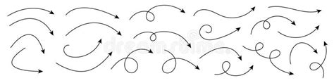 Collection Of Curved Arrows Set Simple Curved Hand Drawn Arrows Collection Of Pointers Stock