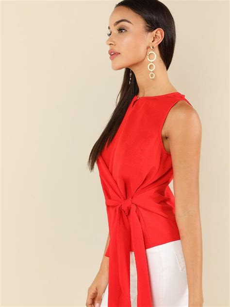 Shein Buttoned Keyhole Knot Front Shell Top Ropa Blusas Mujer Ropa