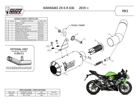 K 050 SM3C MIVV SPORT MK3 CARBON EXHAUST KAWASAKI ZX 6R 636 2021 2024