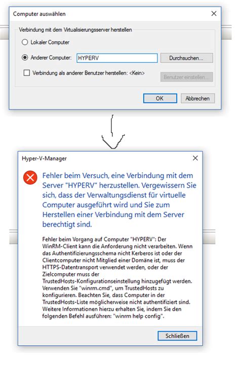 Windows Server Hyper V Verbindung Mit Hyper V Manger Funktioniert