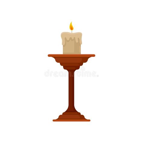 Burning Candle In A Vintage Candle Holder Candlestick Vector