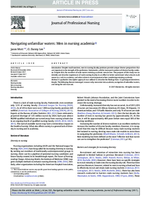 Pdf Navigating Unfamiliar Waters Men In Nursing Academia