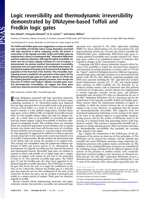 Pdf Logic Reversibility And Thermodynamic Irreversibility Demonstrated By Dnazyme Based