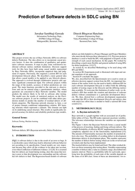 PDF Prediction Of Software Defects In SDLC Using BN