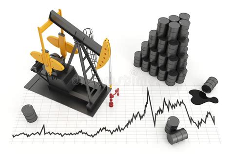 Oil Pump Jack And Oil Barrels With Chart Stock Illustration
