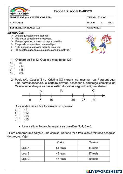 Teste De Matemática Matemática Activity Live Worksheets