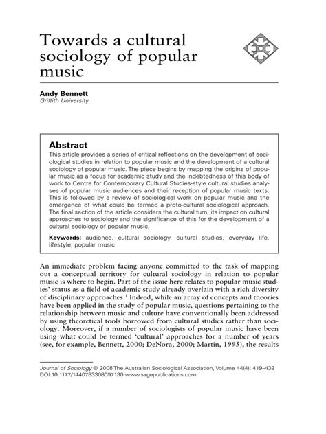 Towards A Cultural Sociology Of Popular Music Pdf Sociology