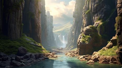 Premium Ai Image Beautiful Valley Digital Art Illustration