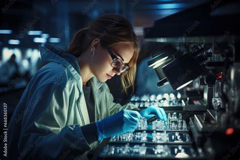 A Dedicated Forensic Scientist Examining Evidence In A High Tech