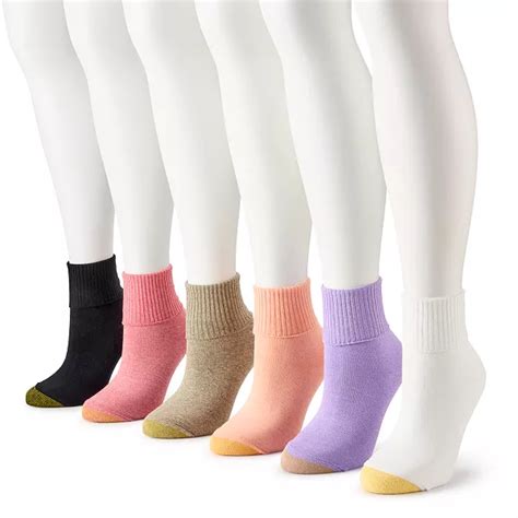 Womens Goldtoe® 6 Pack Turn Cuff Socks