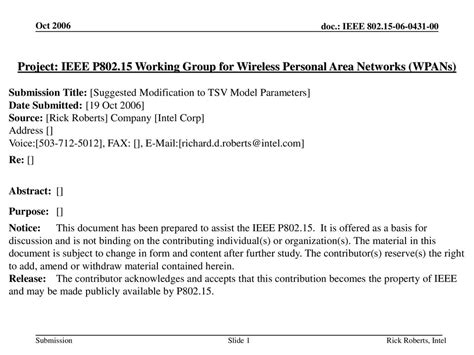 Oct 2006 Project IEEE P Working Group For Wireless Personal Area