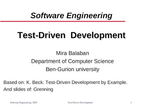 Ppt Software Engineering 2005test Driven Development 1 Test Driven