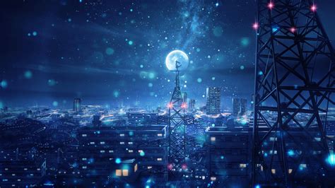 1920x1080 Blue Night Big Moon Anime Scenery 4k Laptop Full Hd 1080p Hd