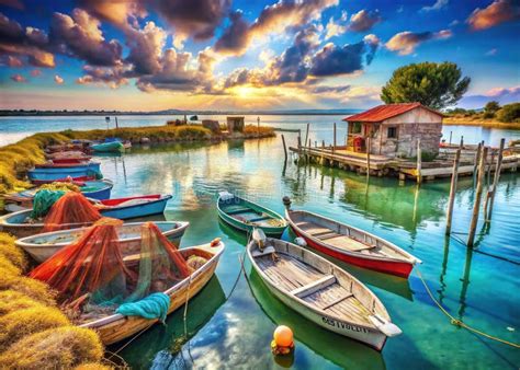 A Colorful Coastal Scene Traditional Shellfish And Eel Farming In The