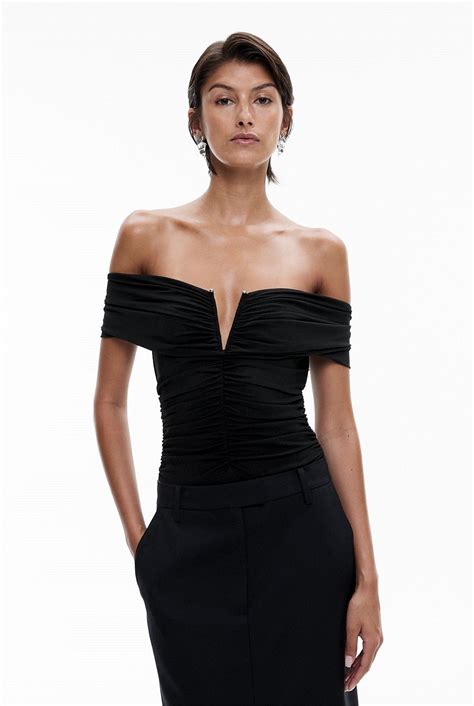 Black Off Shoulder Bodysuit Womens Evening Tops Witchery