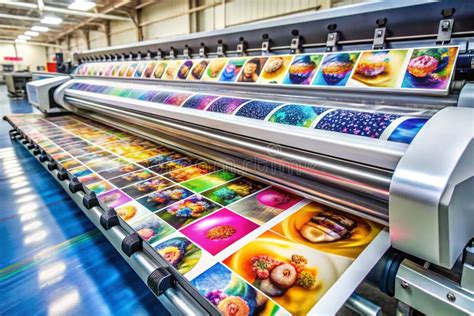 Large Format Inkjet Printer Working On Sticker Sheets With Branding Stock Illustration