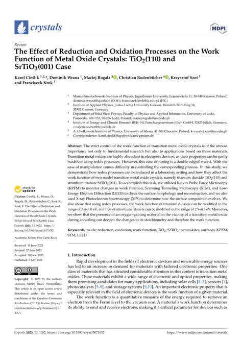 Pdf The Effect Of Reduction And Oxidation Processes On The Work
