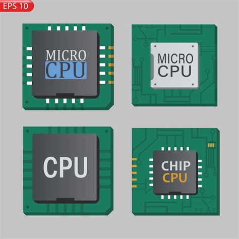 Premium Vector Vector Set Icon Of Computer Chips The Processor Has The Inscription Cpu Chip